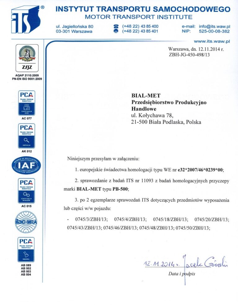 Archiwa Świadectwa homologacji | Bialmet